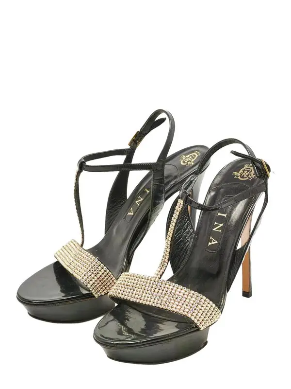 GINA Crystal-embellished T-bar Sandals - Black