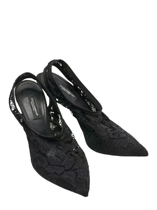 Dolce & Gabbana 100mm Lace Slingback Heeled Pumps - Black