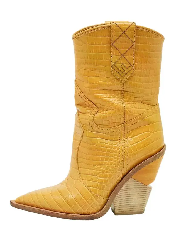 Fendi Croc-embossed Cowboy Boots - Yellow