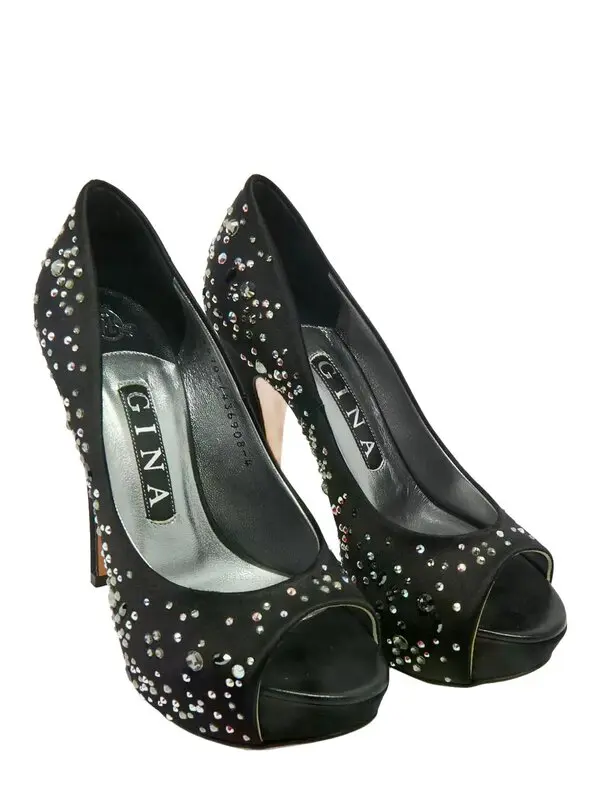GINA Crystal Embellished Open-toe Pumps - Black