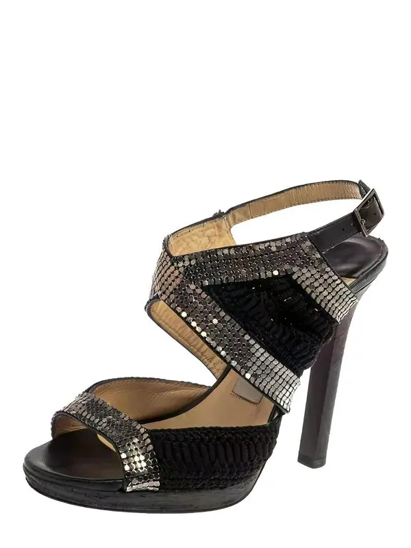 JIMMY CHOO Crochet Fabric Sandals - Black