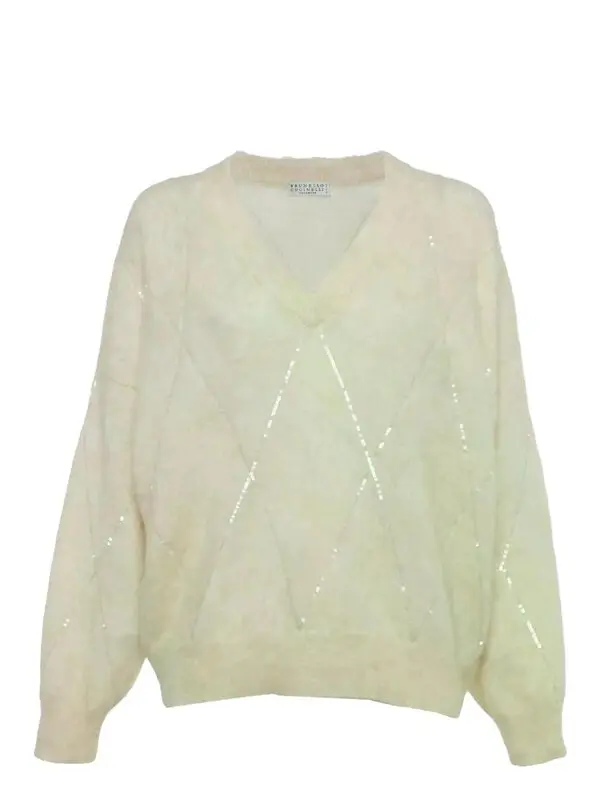 Brunello Cucinelli V-neck Sequin Sweater - Neutrals