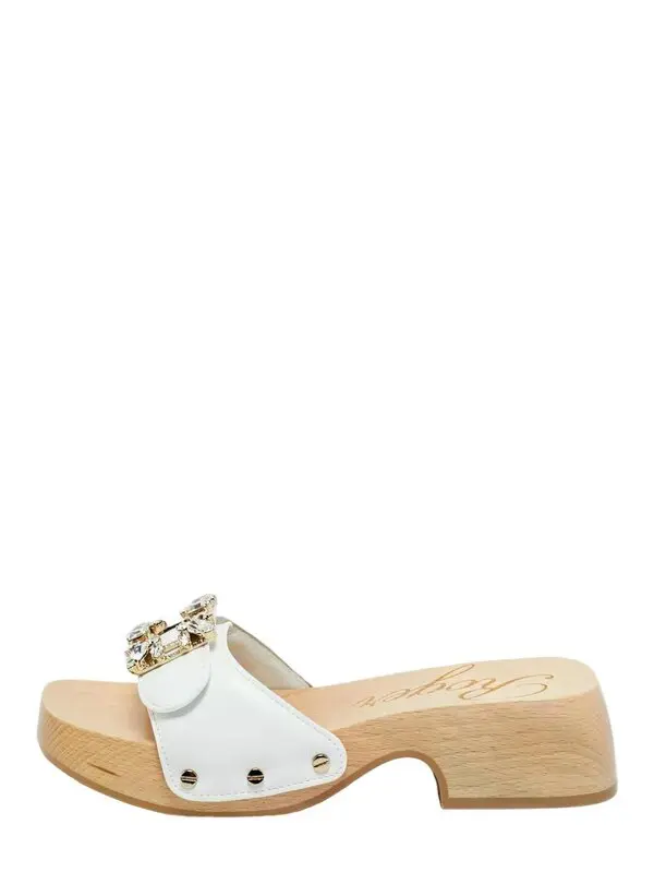 ROGER VIVIER Crystal-embellished Leather Clogs - White