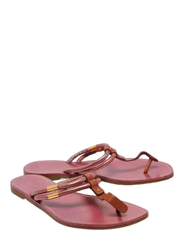 SERGIO ROSSI Leather T-strap Thong Sandals - Pink