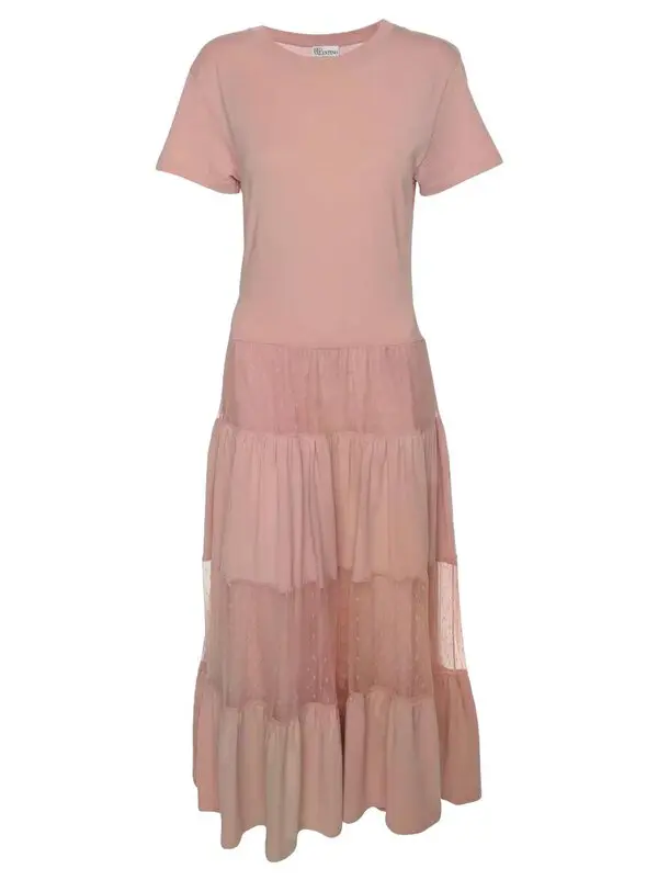 Valentino Garavani Tiered Ruffle Short-sleeve Dress - Pink