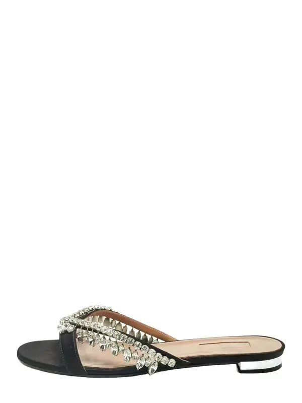 AQUAZZURA Crystal Embellished Flat Slides - Black