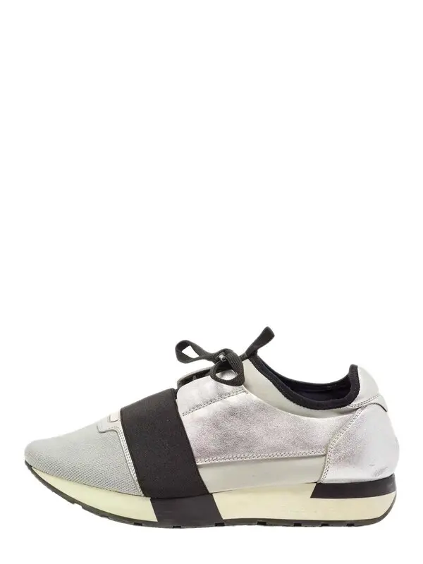 Balenciaga Knit Leather Lace-up Sneakers - Grey