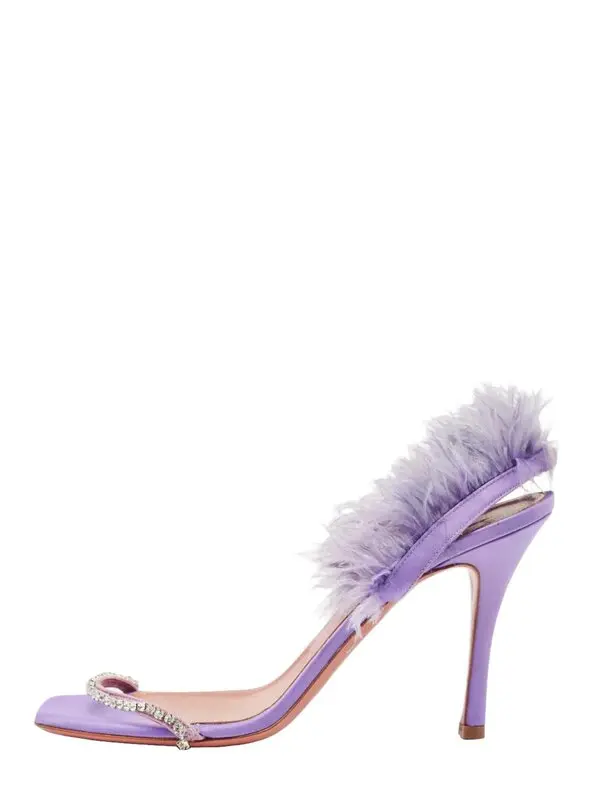 Amina Muaddi 100mm Feather-trim Sandals - Purple