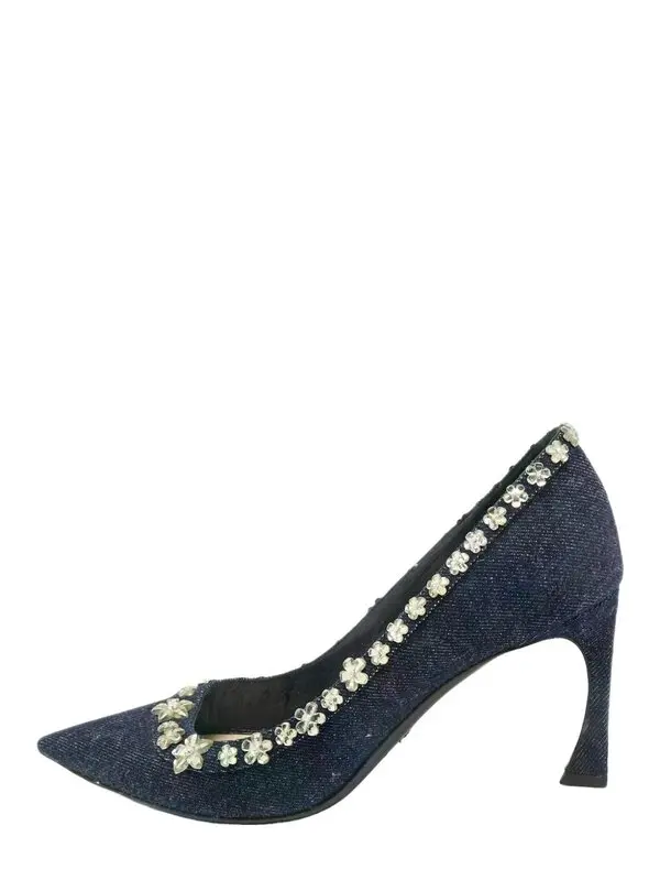 Dior 80mm Flower-embellished Denim Pumps - Blue