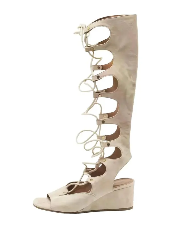 Chloé 2024 50mm Lace-up Wedge Sandal - Neutrals