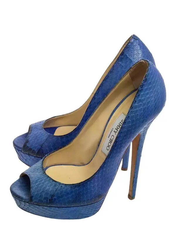 JIMMY CHOO Python Embossed Leather Pumps - Blue