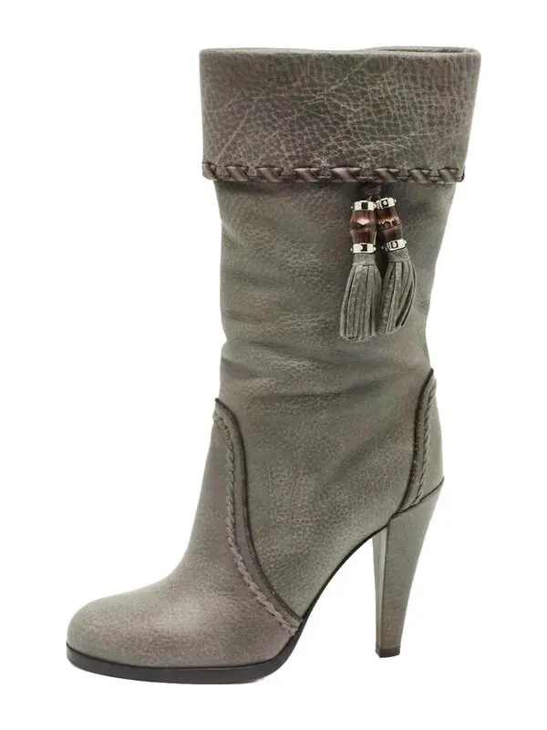 Gucci 105mm Leather Tassel-embellished Boots - Grey