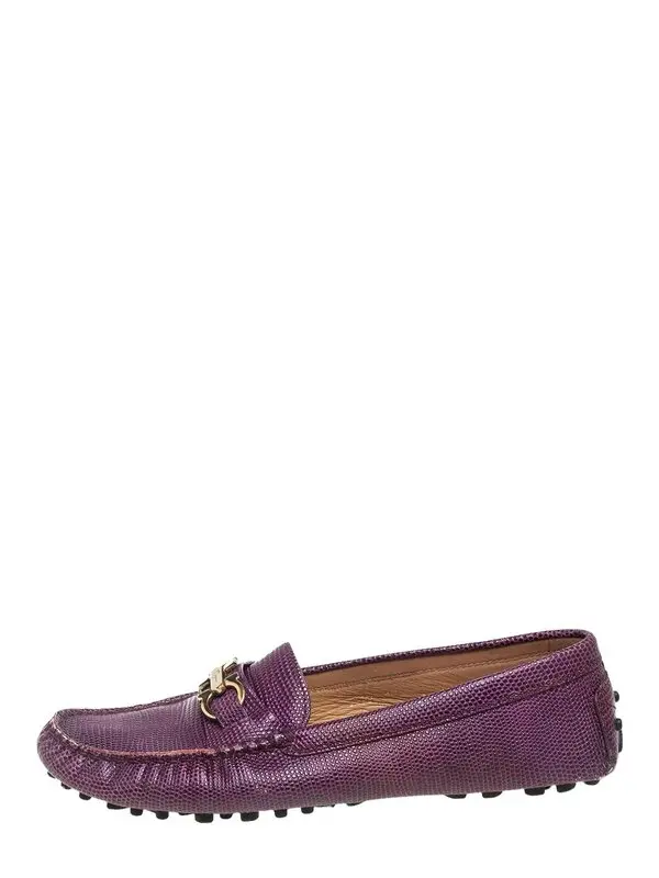 FERRAGAMO Lizard Embossed Leather Loafers - Purple