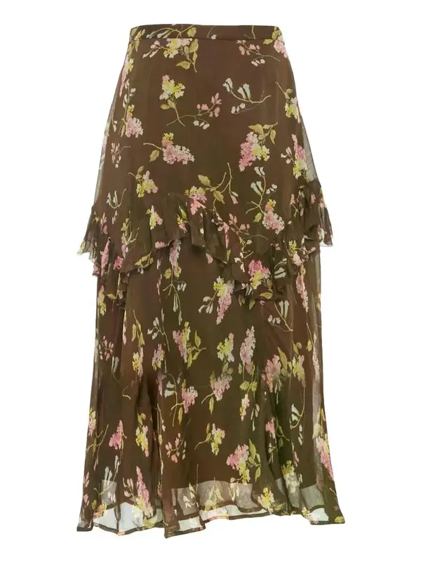 Polo Ralph Lauren Floral-print Ruffle Midi Skirt - Brown