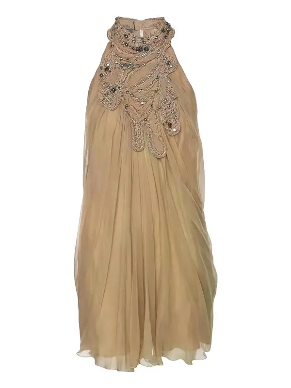 Alberta Ferretti Braided Crystal Halter Neck Top - Neutrals