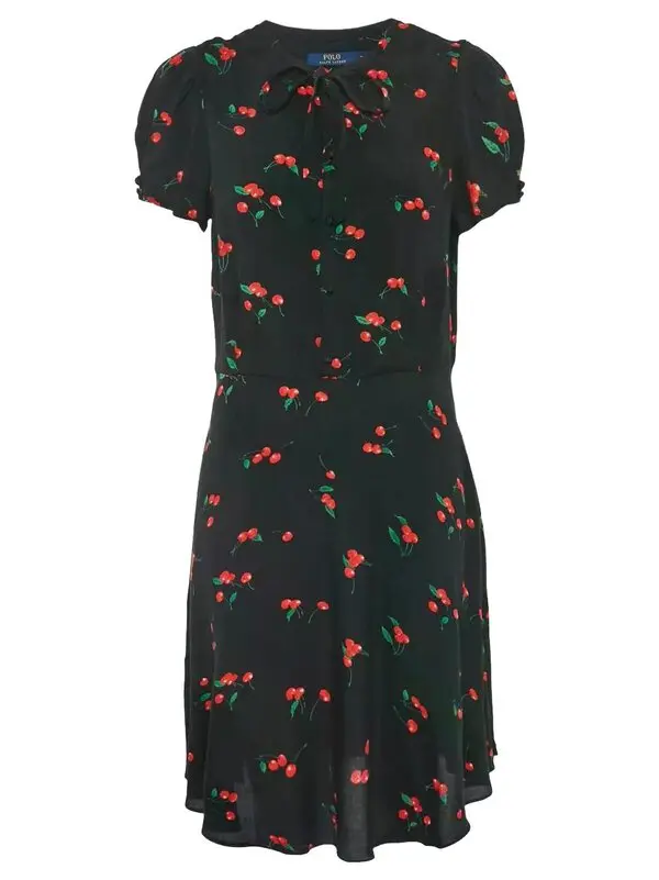 Polo Ralph Lauren Cherries-print Tie Midi Dress - Black