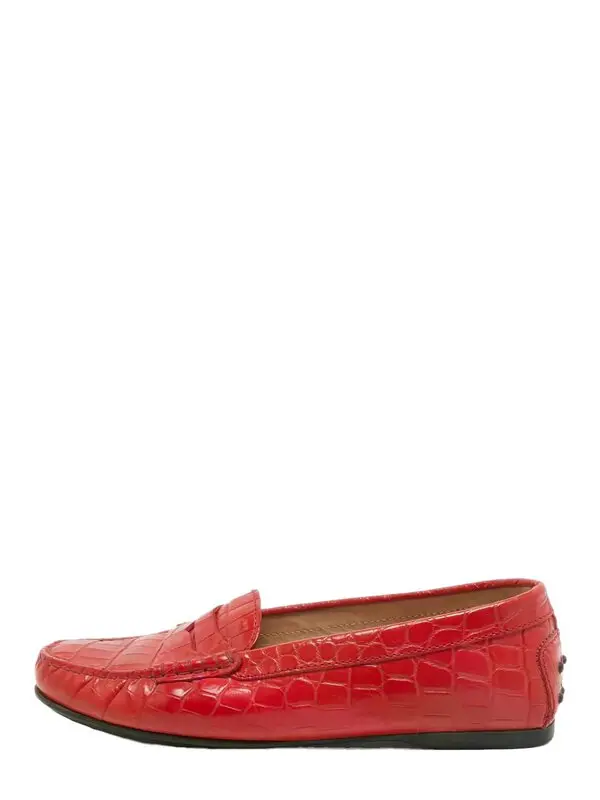TOD'S Crocodile-embossed Leather Loafers - Red