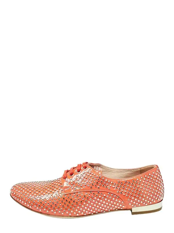 Miu Miu Crystal-embellished Patent-leather Derby Shoes - Orange