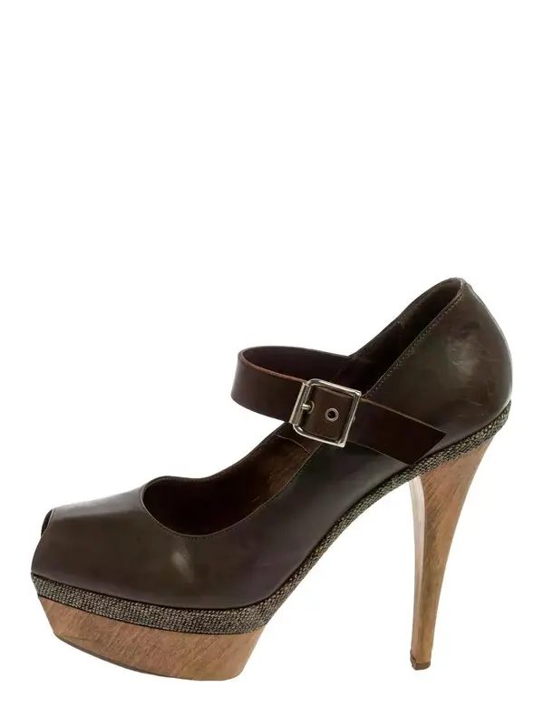 Marni 2024 Leather Platform Mary Jane Pumps - Brown