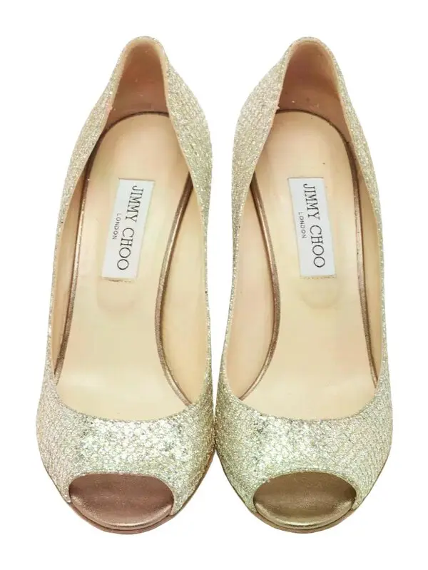 JIMMY CHOO Baxen Glitter Peep Toe Wedge Sandals - Gold