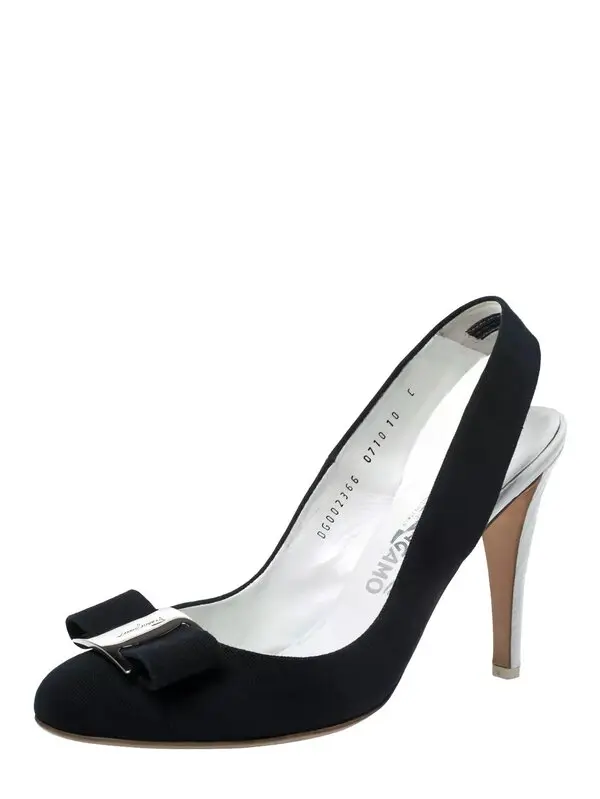 FERRAGAMO Canvas Bow Slingback Shoes - Black