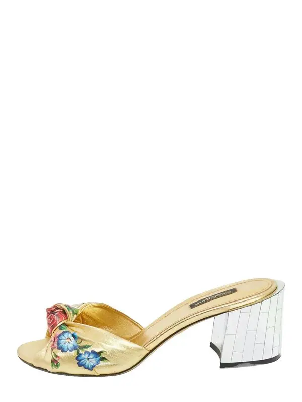 Dolce & Gabbana Floral-print Mirrored-heel Sandals - Gold
