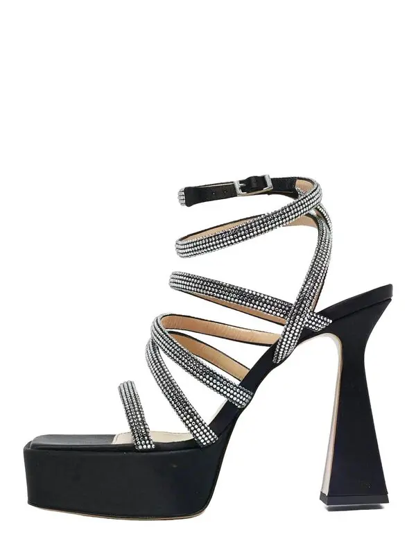 Mach & Mach Strappy Embellished Platform Sandals - Black