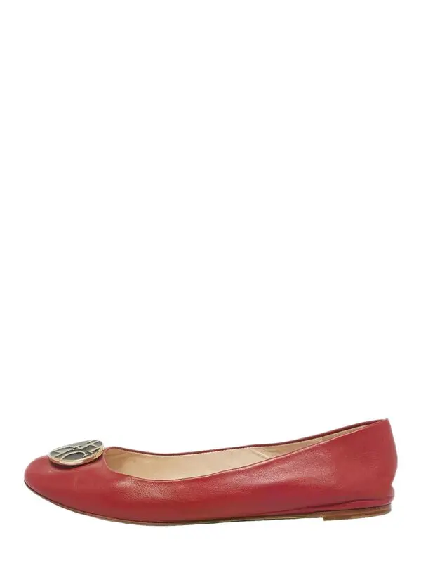 Carolina Herrera Leather Ballet Flats With Logo Detail - Red