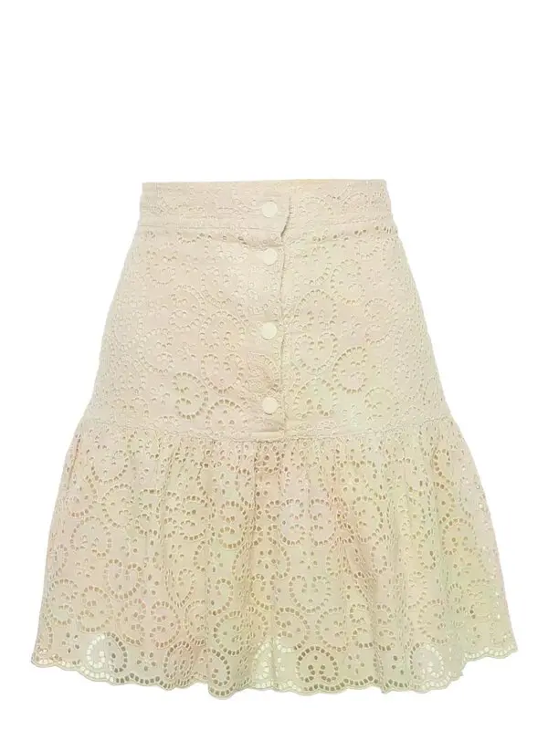 Sandro Broderie-anglaise Tiered Skirt - Neutrals