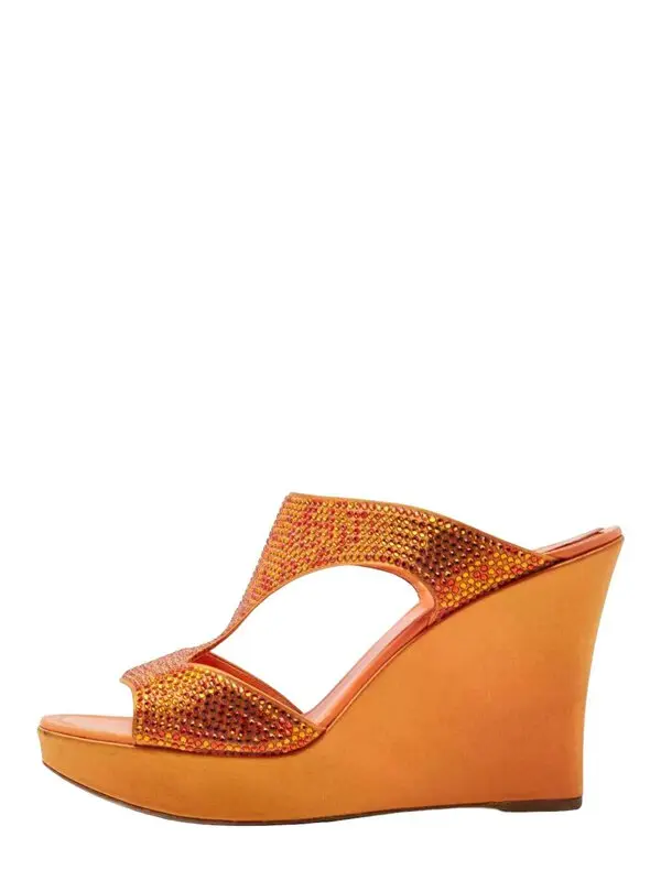 Rene Caovilla 100mm Rhinestone-embellished Wedge Sandals - Orange