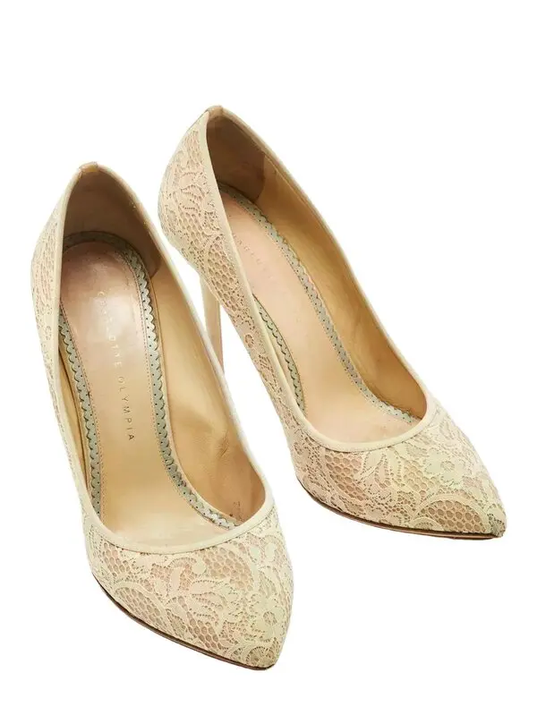 CHARLOTTE OLYMPIA Monroe Lace Pointed Heeled Pumps - Neutrals