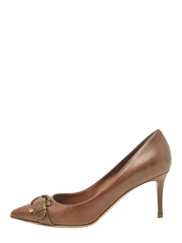 FERRAGAMO Buckle Leather Heeled Pumps - Brown