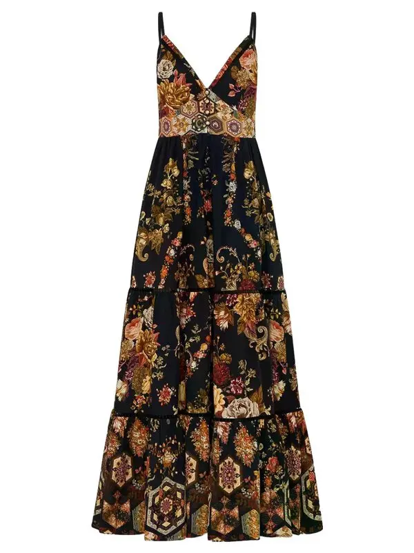 Camilla Floral Print V-neck Dress - Black