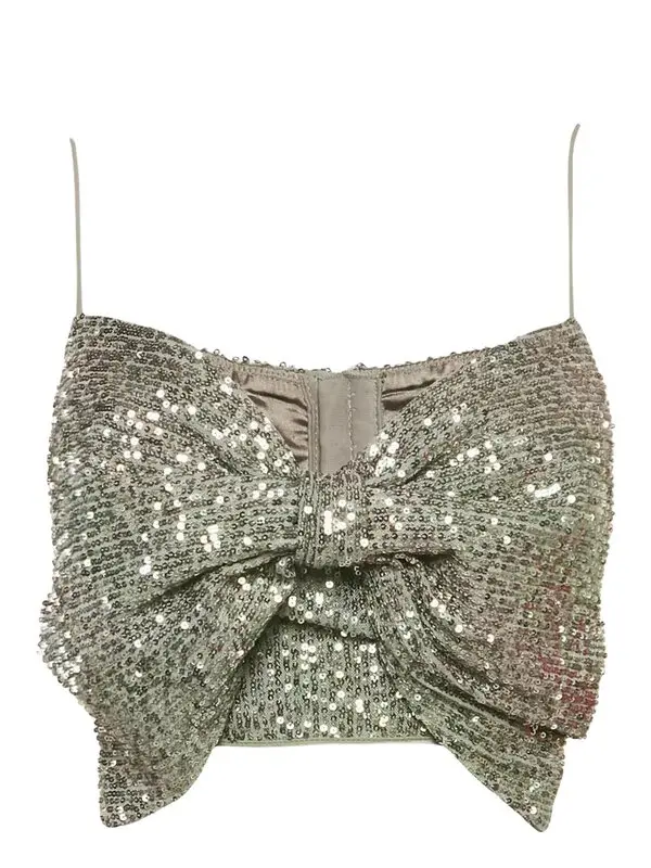 Elisabetta Franchi Sequin Bow-detail Top - Silver