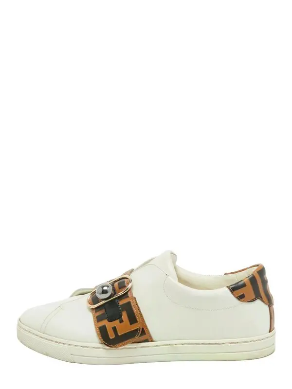 Fendi Leather Sneakers With Buckle Strap - White