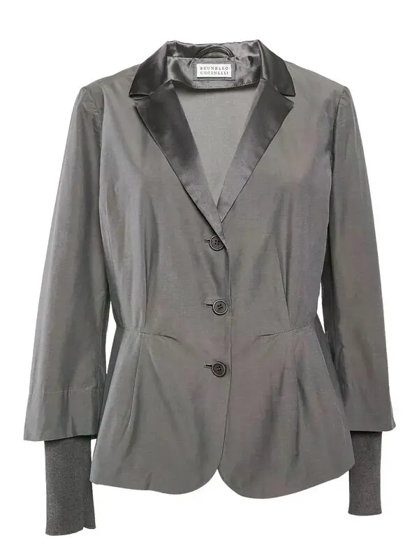 Brunello Cucinelli Cotton Blazer With Satin Collar - Grey
