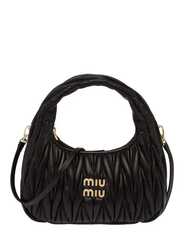 Miu Miu Wander Matelassé Nappa Leather Small Hobo Bag - Black