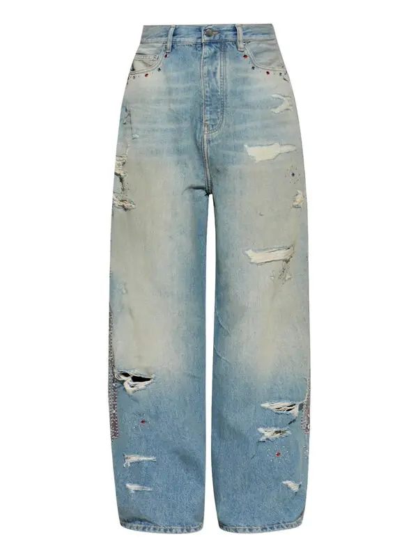 Amiri Jeans With Shimmering Embellishments - Light Blue