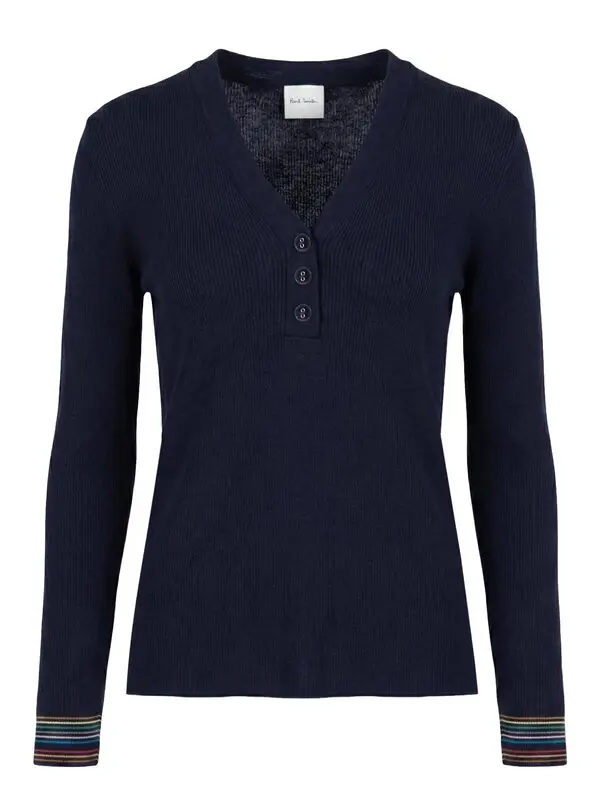 Paul Smith Ribbed Button-up Sweater - Navy Blue