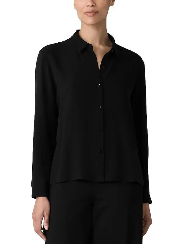 Eileen Fisher Classic Collar Silk Shirt - Black
