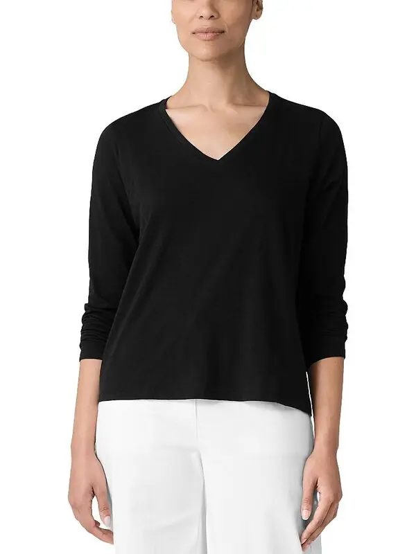 Eileen Fisher V-neck Long Sleeve Tee - Black