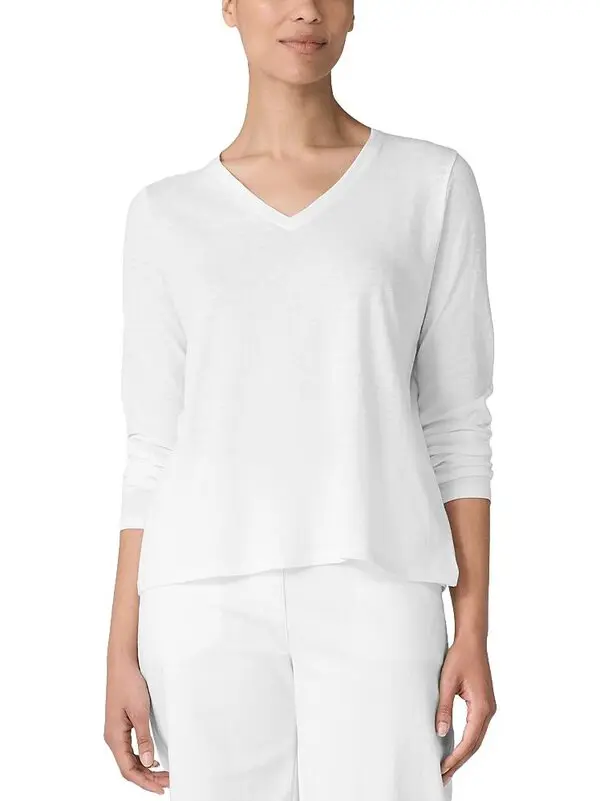 Eileen Fisher V-neck Long Sleeve Tee - White