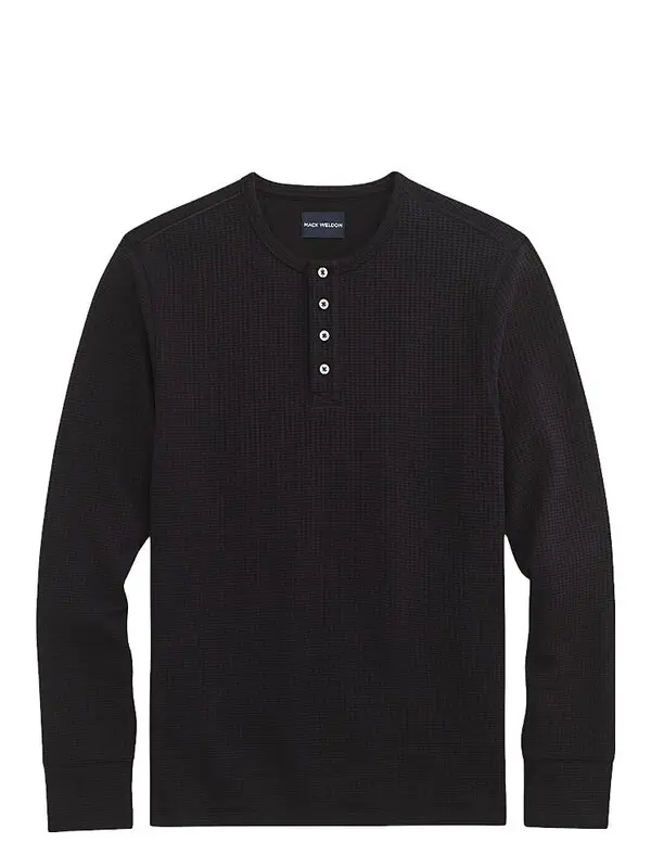 Mack Weldon Long Sleeved Waffle Knit Henley Tee - True Black