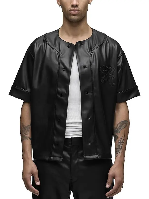 Hudson Jeans Faux Leather Baseball Jersey - Black