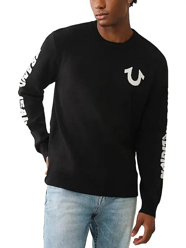 True Religion Long Sleeve Tr Logo Sweater - Black