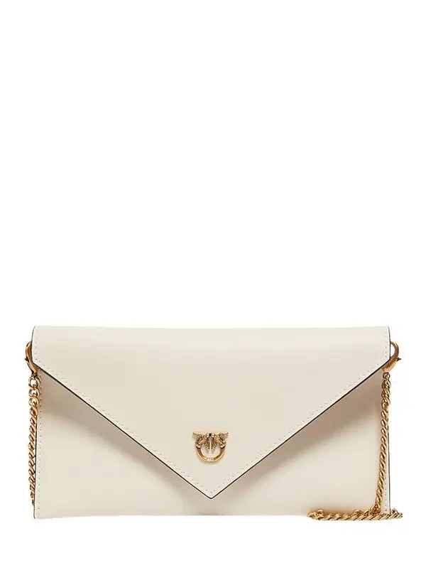 Pinko Mini Leather Envelope Purse - White Silk-antique Gold