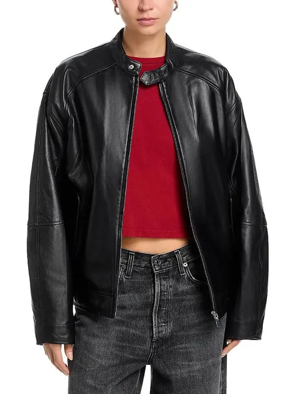 EB DENIM Domenico Leather Bomber Jacket - Black Leather