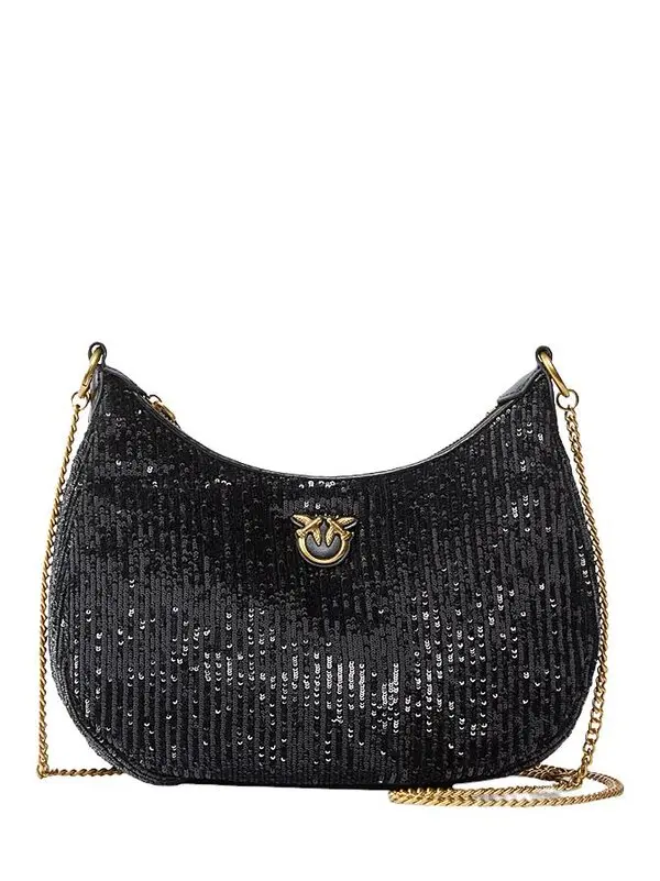 Pinko Half Moon Sequin Crossbody - Black-antique Gold