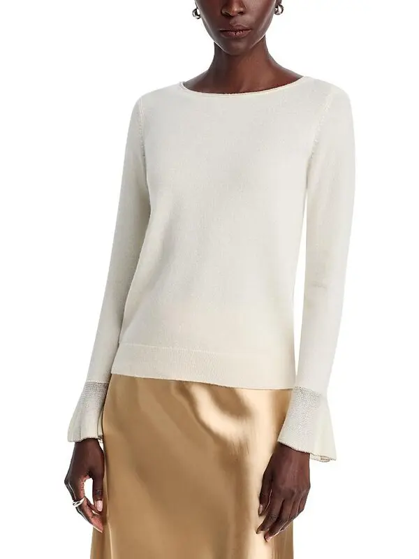 Lafayette 148 New York Ruffle Trim Bateau Neck Sweater - Cloud