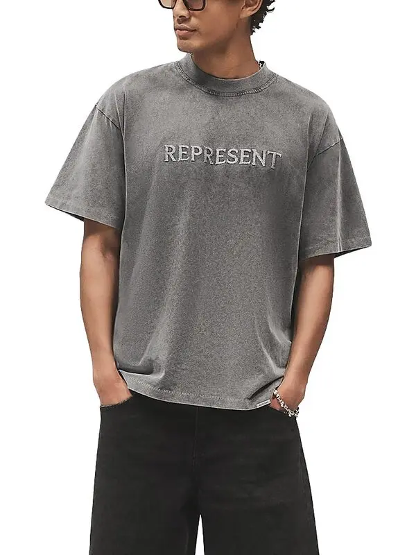 REPRESENT Embroidered Serif Logo Tee - Vintage Grey